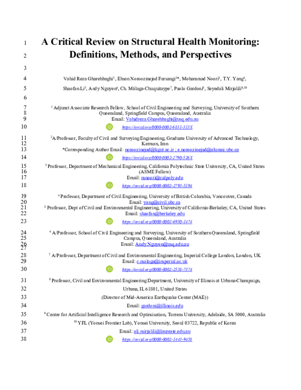 (PDF) A Critical Review on Structural Health Monitoring: Definitions, Methods, and Perspectives
