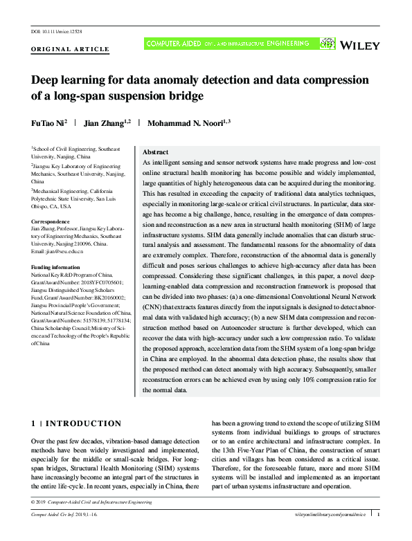 Pdf Deep Learning For Data Anomaly Detection And Data Compression Of