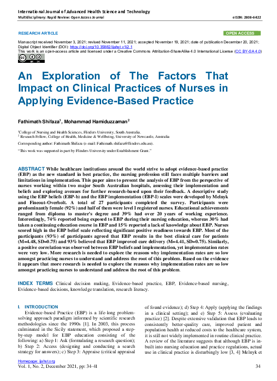 (PDF) An exploration of the factors that impact on clinical practices of Nurses in applying ...