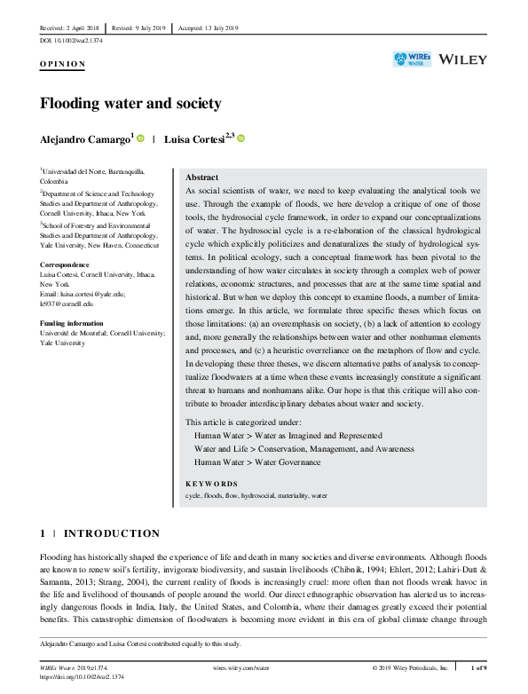 (PDF) Flooding water and society