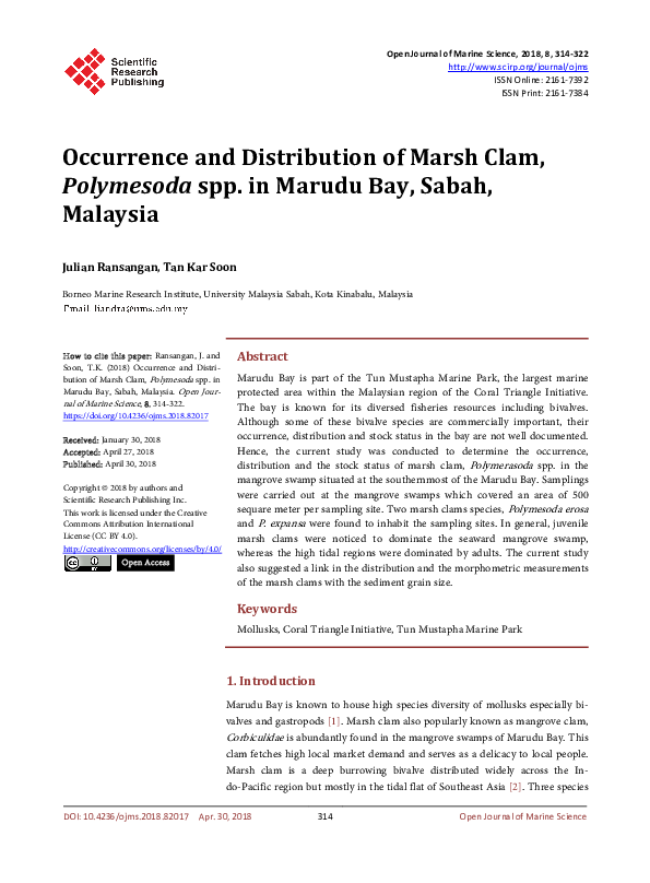 (PDF) Occurrence and Distribution of Marsh Clam, Polymesoda spp. in ...