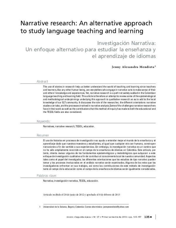 (PDF) Narrative research: An alternative approach to study language ...