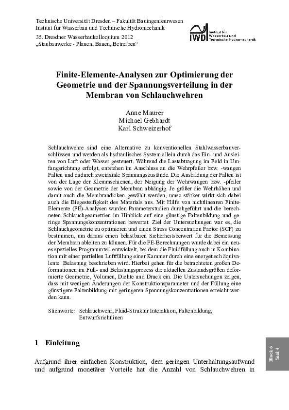 (PDF) Finite-Elemente-Analysen zur Optimierung der Geometrie und der ...
