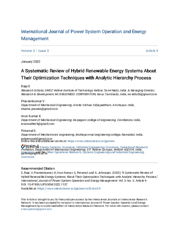 (PDF) A Systematic Review of Hybrid Renewable Energy Systems About Their Optimization Techniques ...