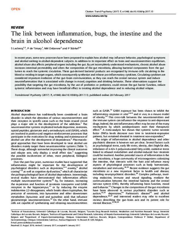 (PDF) The link between inflammation, bugs, the intestine and the brain ...