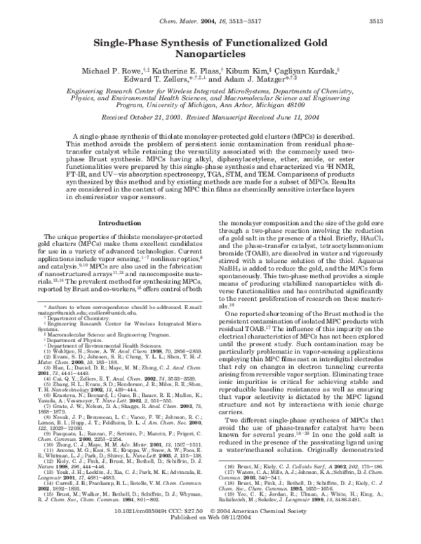 Pdf Single Phase Synthesis Of Functionalized Gold Nanoparticles