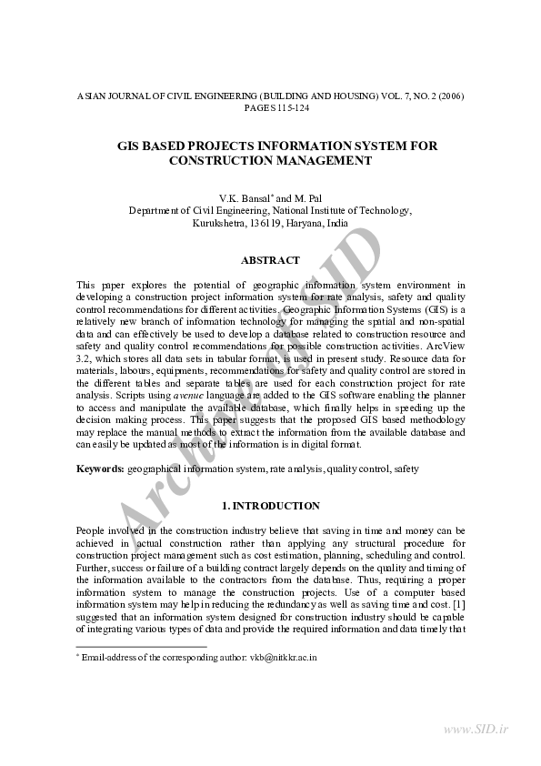 (PDF) GIS based projects information system for construction management