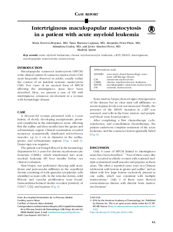 (PDF) Intertriginous maculopapular mastocytosis in a patient with acute ...