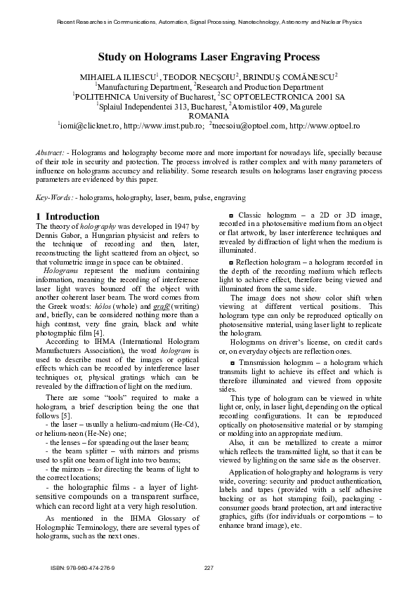 (PDF) Study on holograms laser engraving process