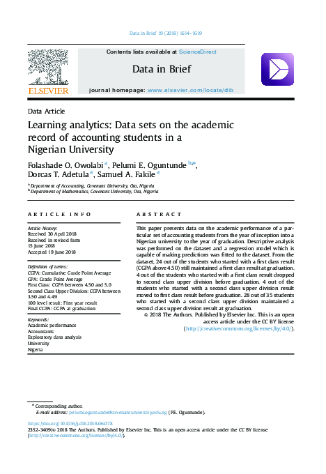 (PDF) Learning analytics: Data sets on the academic record of accounting students in a Nigerian ...