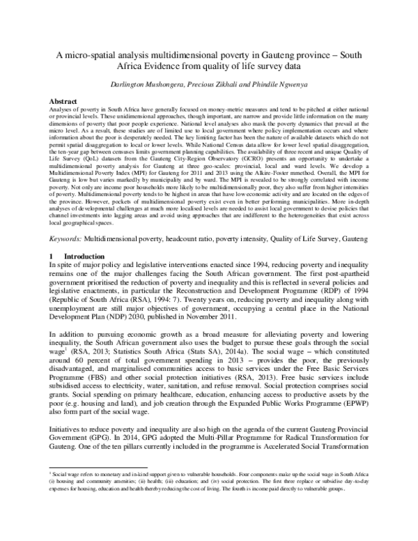 (PDF) A micro-spatial analysis multidimensional poverty in Gauteng ...