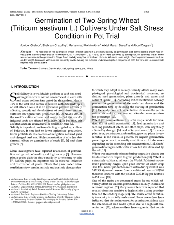 (PDF) Germination of Two Spring Wheat (Triticum aestivum L.) Cultivers ...