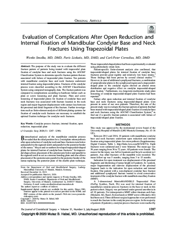 Pdf Evaluation Of Complications After Open Reduction And Internal Fixation Of Mandibular