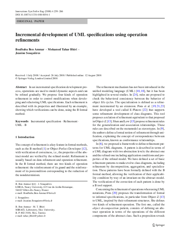 Pdf Incremental Development Of Uml Specifications Using Operation