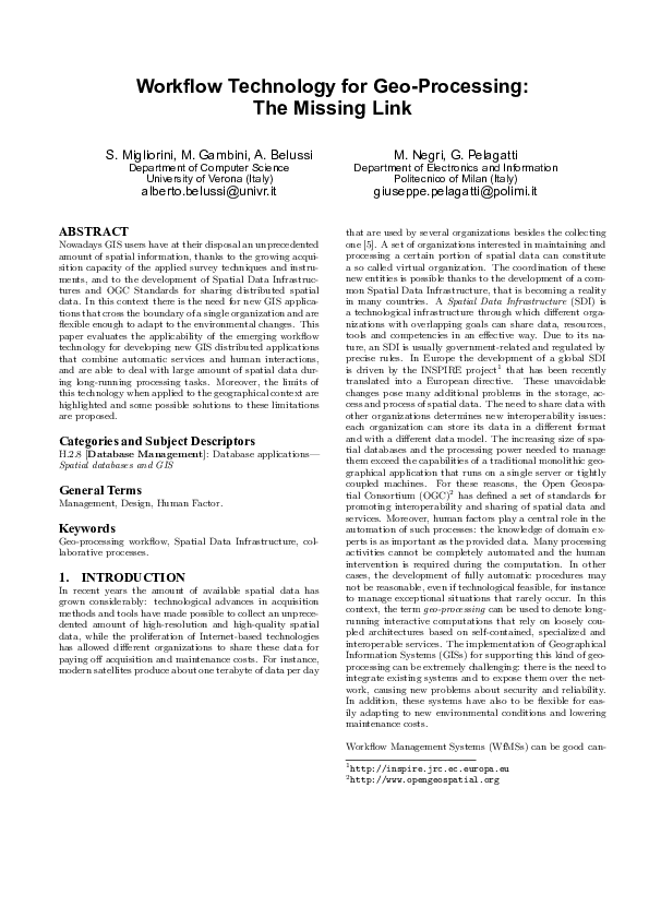 (PDF) Workflow technology for geo-processing