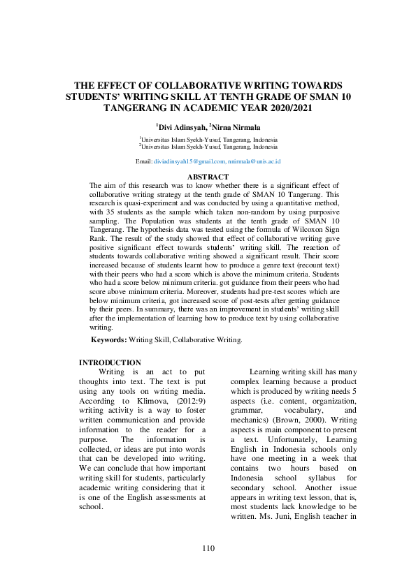 (PDF) The Effect of Collaborative Writing Towards Students’ Writing ...