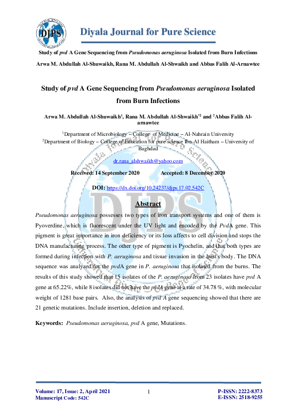 (PDF) Study of pvd A Gene Sequencing from Pseudomonas aeruginosa ...