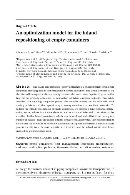 (PDF) An optimization model for the inland repositioning of empty containers | Alessandro Olivo ...