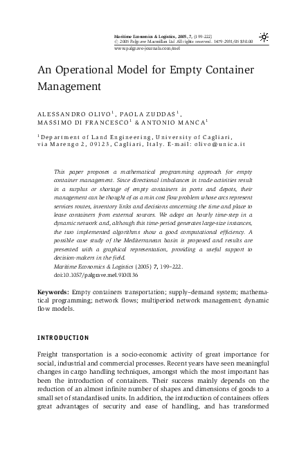 (PDF) An Operational Model for Empty Container Management