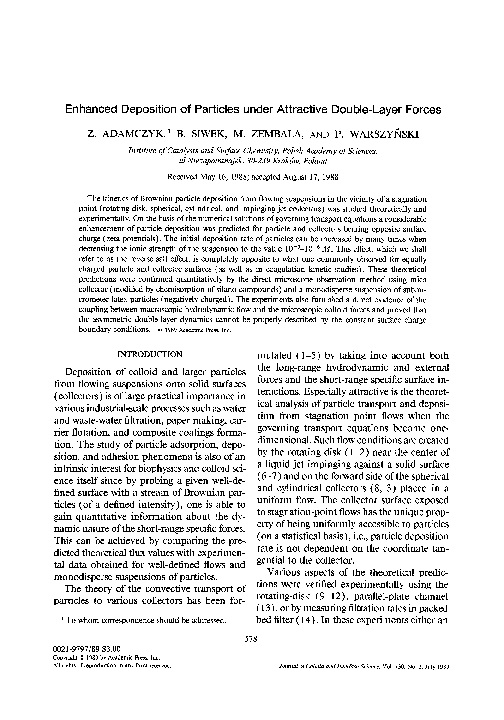 (PDF) Enhanced deposition of particles under attractive double-layer forces