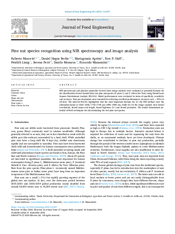 (PDF) Pine nut species recognition using NIR spectroscopy and image ...