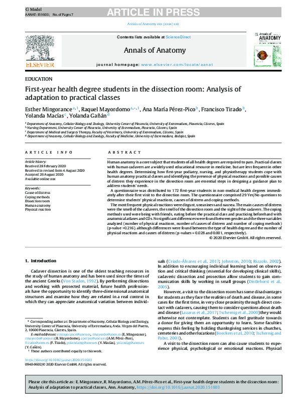 (PDF) First-year health degree students in the dissection room ...