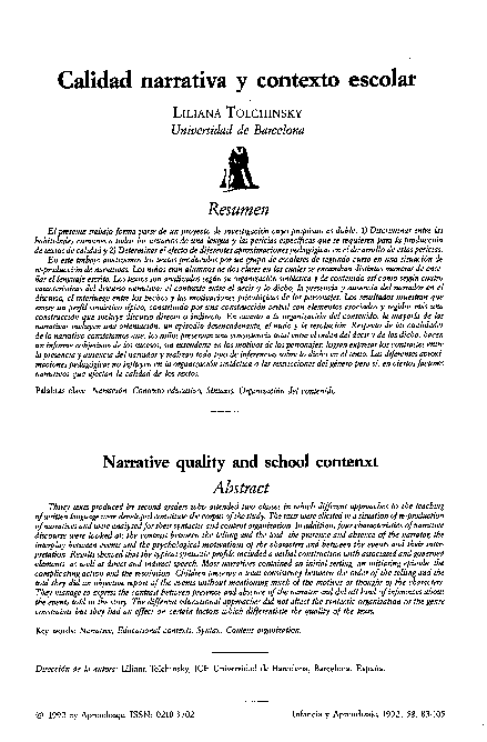 (PDF) Calidad narrativa y contexto escolar