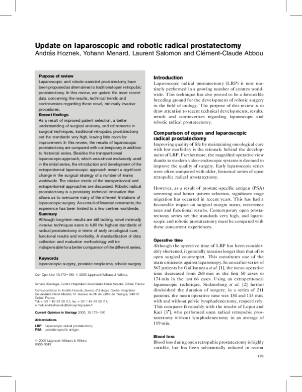 (PDF) Update on laparoscopic and robotic radical prostatectomy