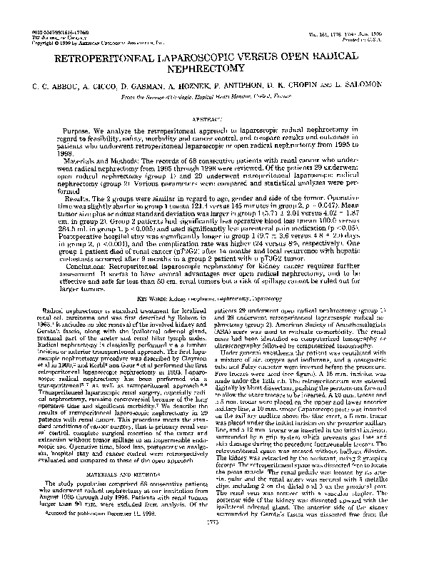 (PDF) Retroperitoneal Laparoscopic Versus Open Radical Nephrectomy
