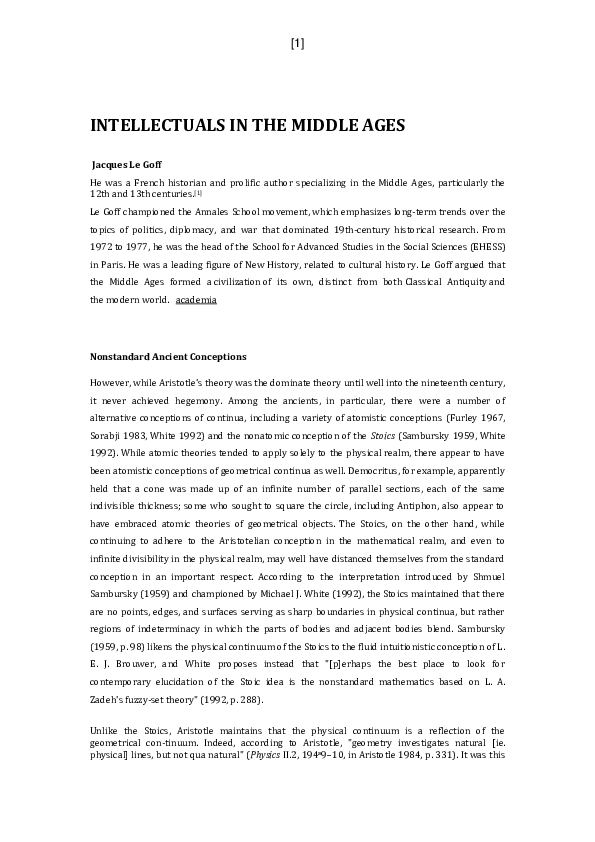 (PDF) INTELLECTUALS IN THE MIDDLE AGES