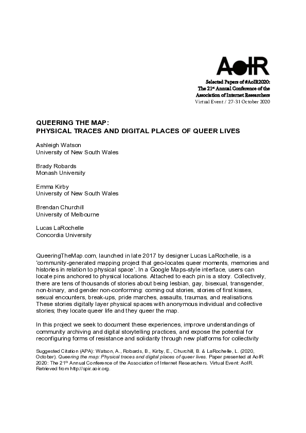 (PDF) Queering the Map: Physical Traces and Digital Places of Queer Lives