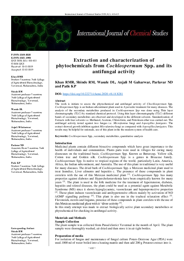 (PDF) Extraction and characterization of phytochemicals from Cochlospermum spp. and its ...