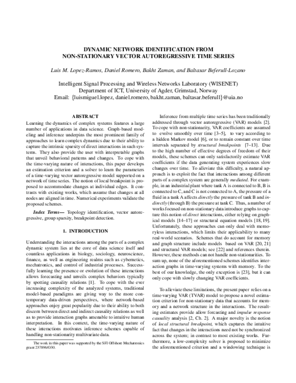 (PDF) Dynamic Network Identification from Non-Stationary Vector Autoregressive Time Series