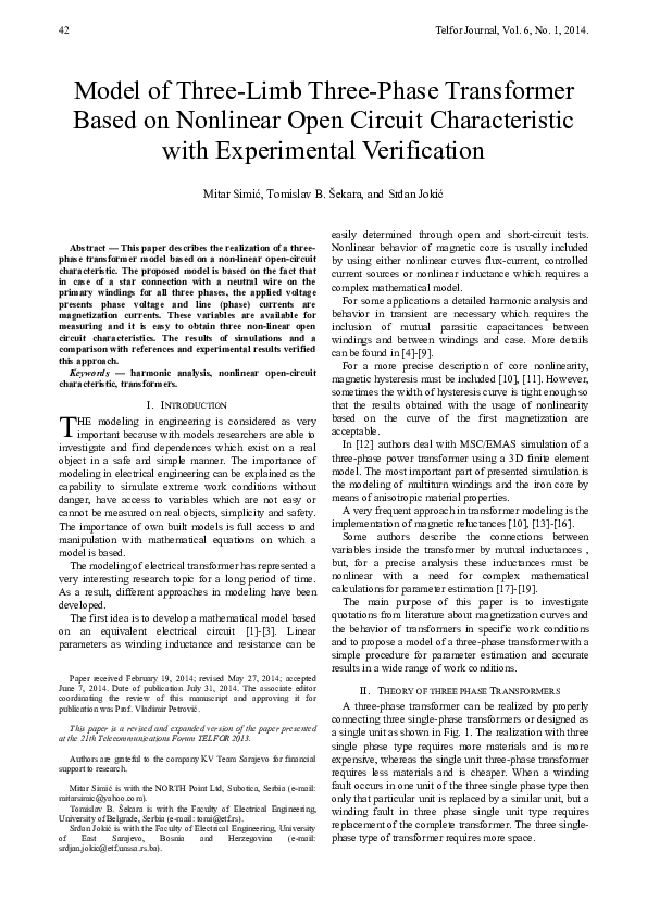 (PDF) Model of three-limb three-phase transformer based on nonlinear open circuit characteristic ...