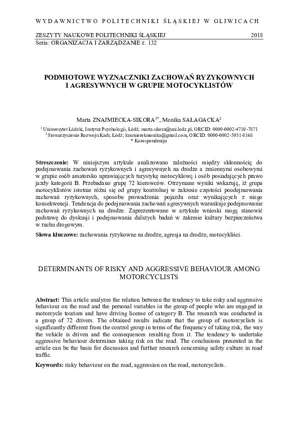 (PDF) Determinants of risky and aggressive behaviour among motorcyclists