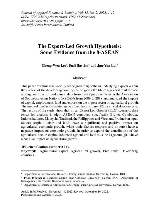 (PDF) The Export-Led Growth Hypothesis: Some Evidence from the 8-ASEAN