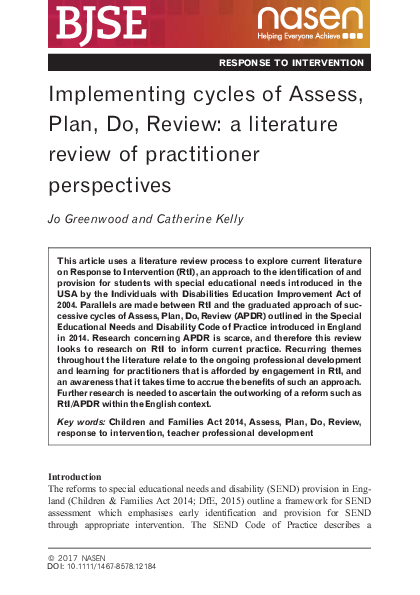 (PDF) Implementing cycles of Assess, Plan, Do, Review: a literature ...