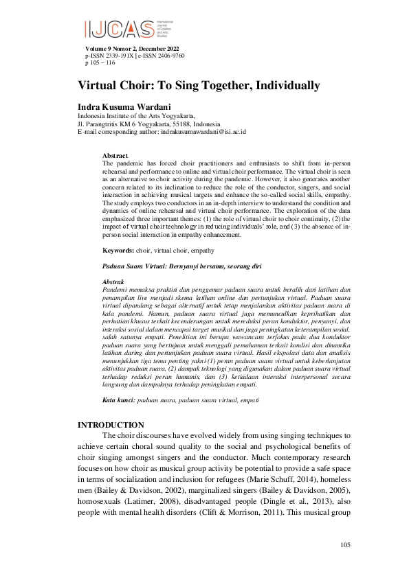 (PDF) Virtual Choir: To Sing Together, Individually