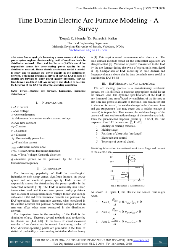 (PDF) Time Domain Electric Arc Furnace Modeling - A Survey