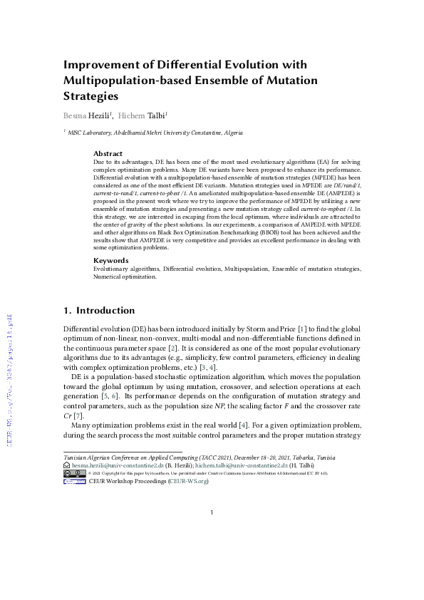 (PDF) Improvement of Differential Evolution with Multipopulation-based ...