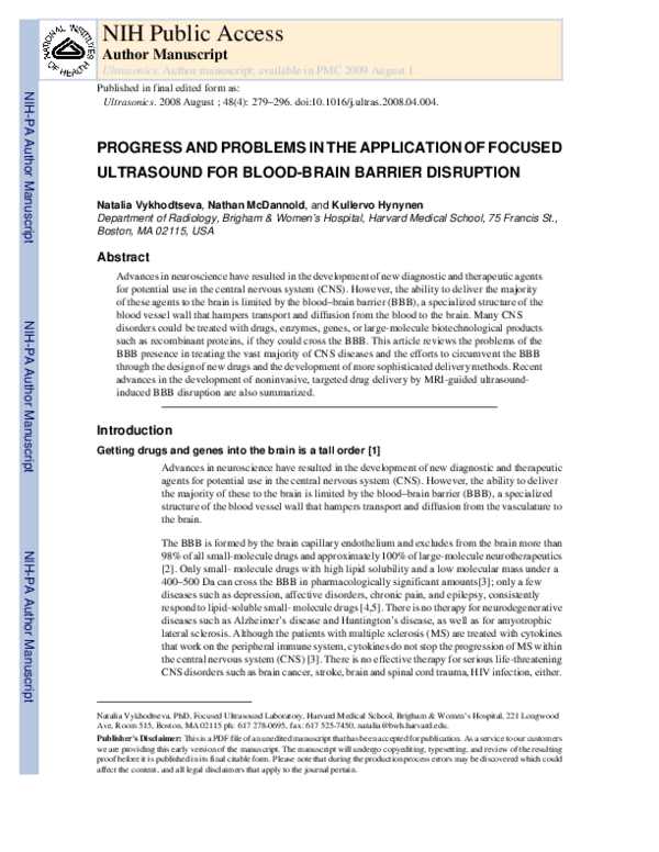 (PDF) Progress and problems in the application of focused ultrasound ...