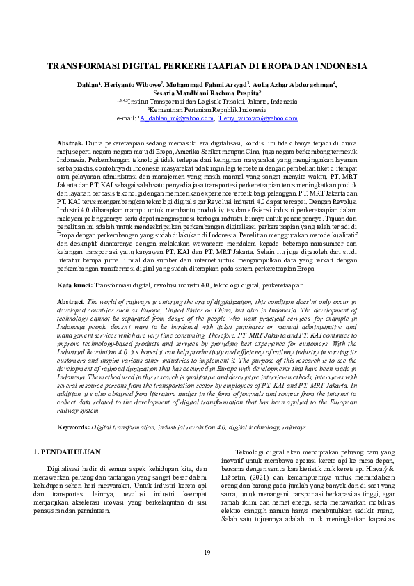 (PDF) Transformasi Digital Perkeretaapian DI Eropa Dan Indonesia