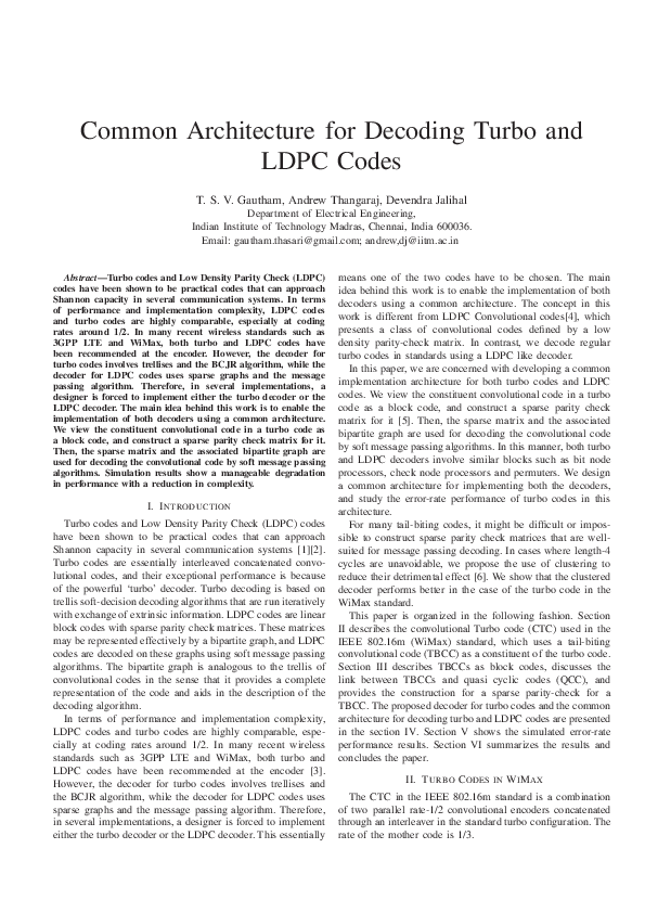 (PDF) Common architecture for decoding turbo and LDPC codes (PDF) Common architecture for decoding turbo and LDPC codes