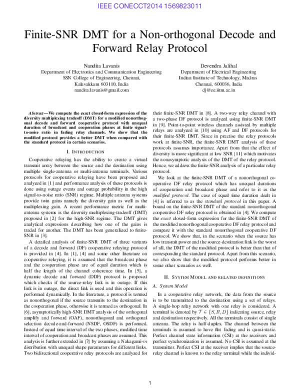 (PDF) Finite-SNR DMT for a non-orthogonal decode and forward relay protocol