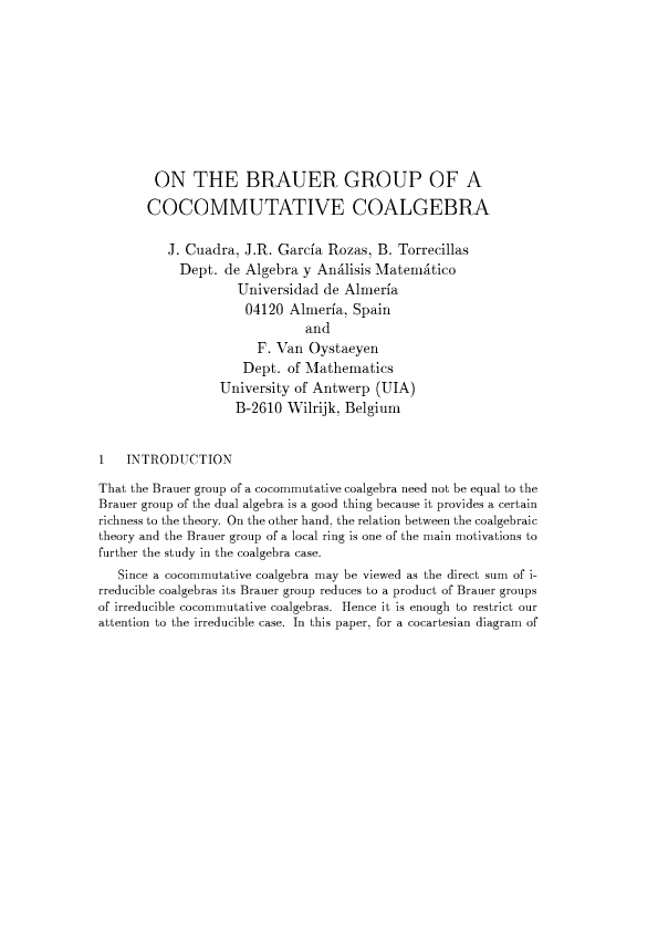 (PDF) The Brauer Group of a Cocommutative Coalgebra