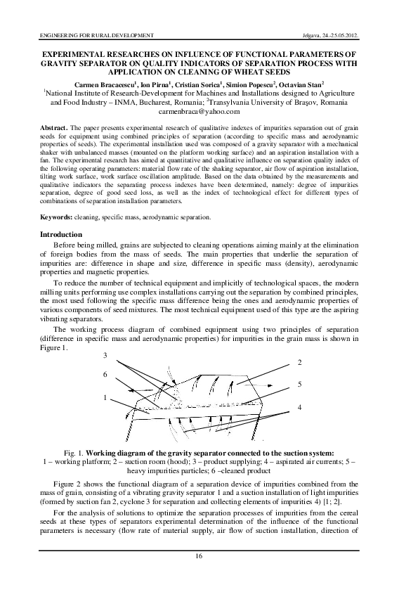 (PDF) Experimental Researches on Influence of Functional Parameters of Gravity Separator on ...
