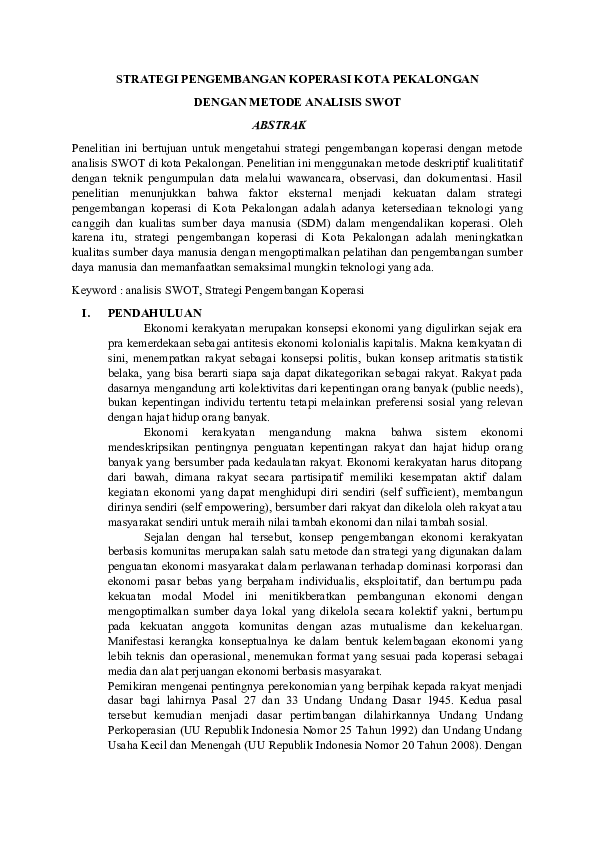 (DOC) STRATEGI PENGEMBANGAN KOPERASI KOTA PEKALONGAN DENGAN METODE ...