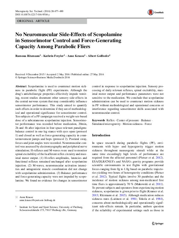 (PDF) No Neuromuscular Side-Effects of Scopolamine in Sensorimotor ...