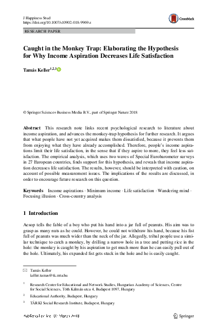 (PDF) Caught in the Monkey Trap: Elaborating the Hypothesis for Why Income Aspiration Decreases ...
