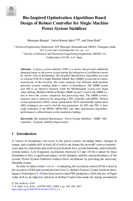 Pdf Bio Inspired Optimization Algorithms Based Design Of Robust Controller For Single Machine 6688